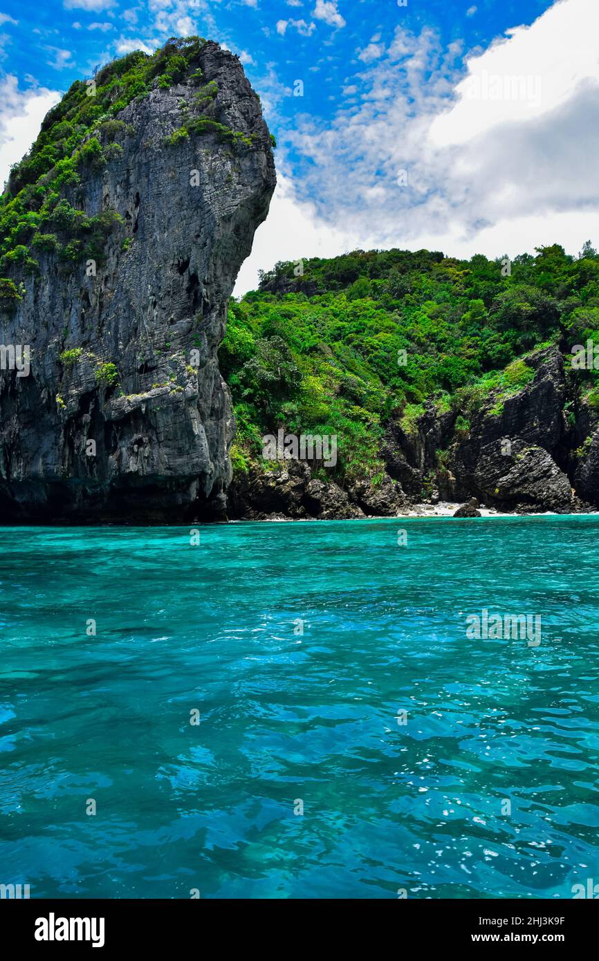 Breathtaking limestone landscape with crystal clear water in Koh Phi ...