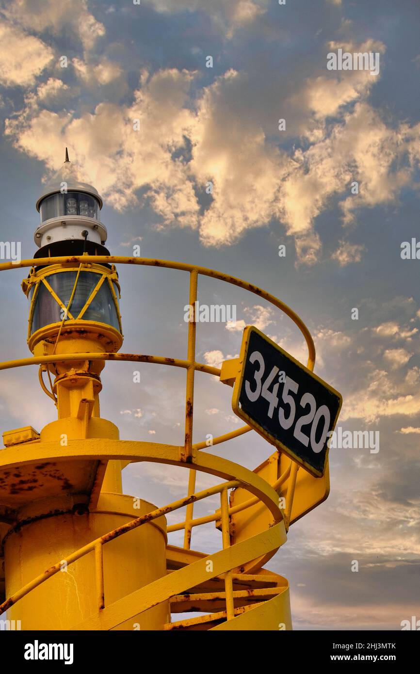 Tower of navigation lights in a pier Stock Photo - Alamy
