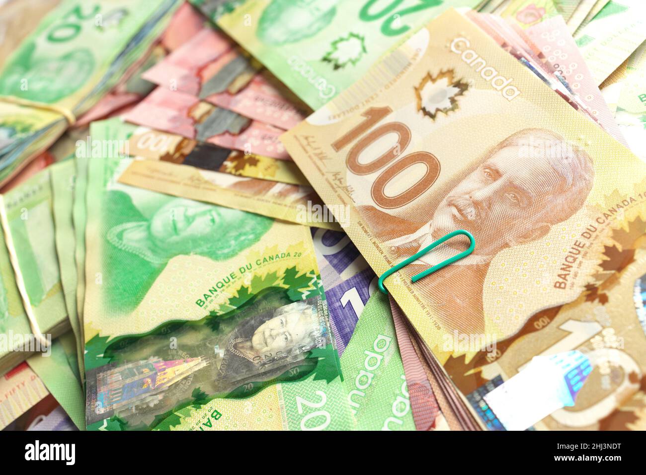 High Angle View of Canadian Banknotes of Different Values Stock Photo ...