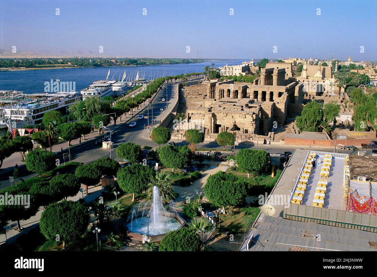 Overview of the Temple of Luxor and the Nile River, Luxor, Egypt Stock ...