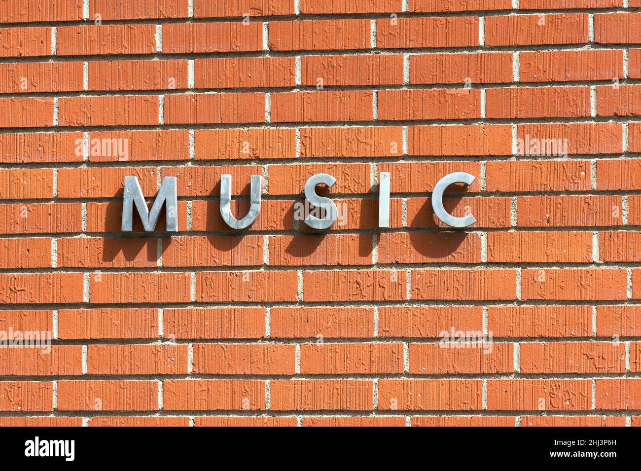 Shot on a school campus, just an empty music sign for the music ...