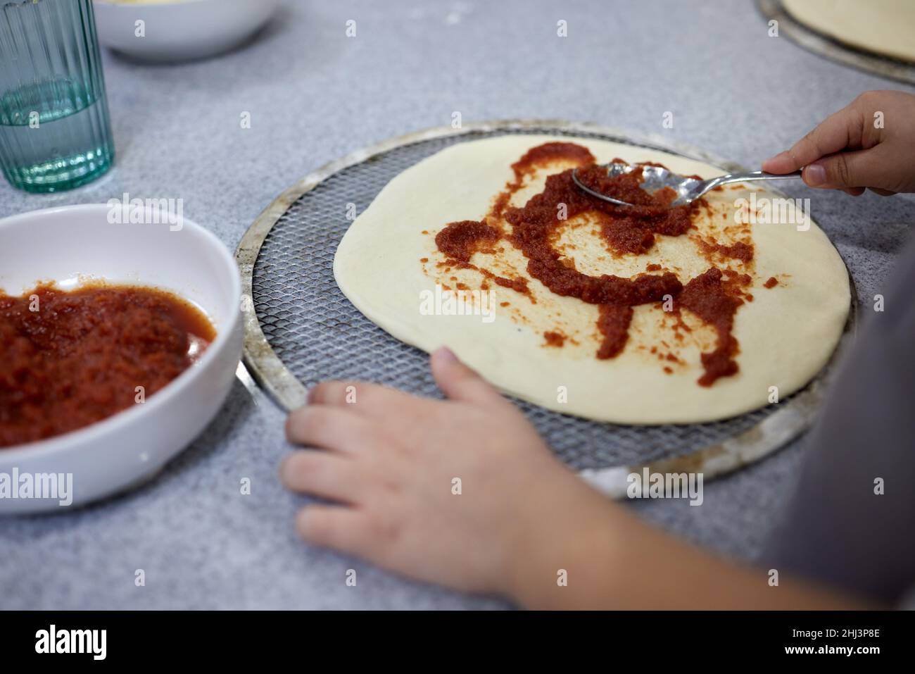 Pizza baking master class for children. Children's birthday Stock Photo ...