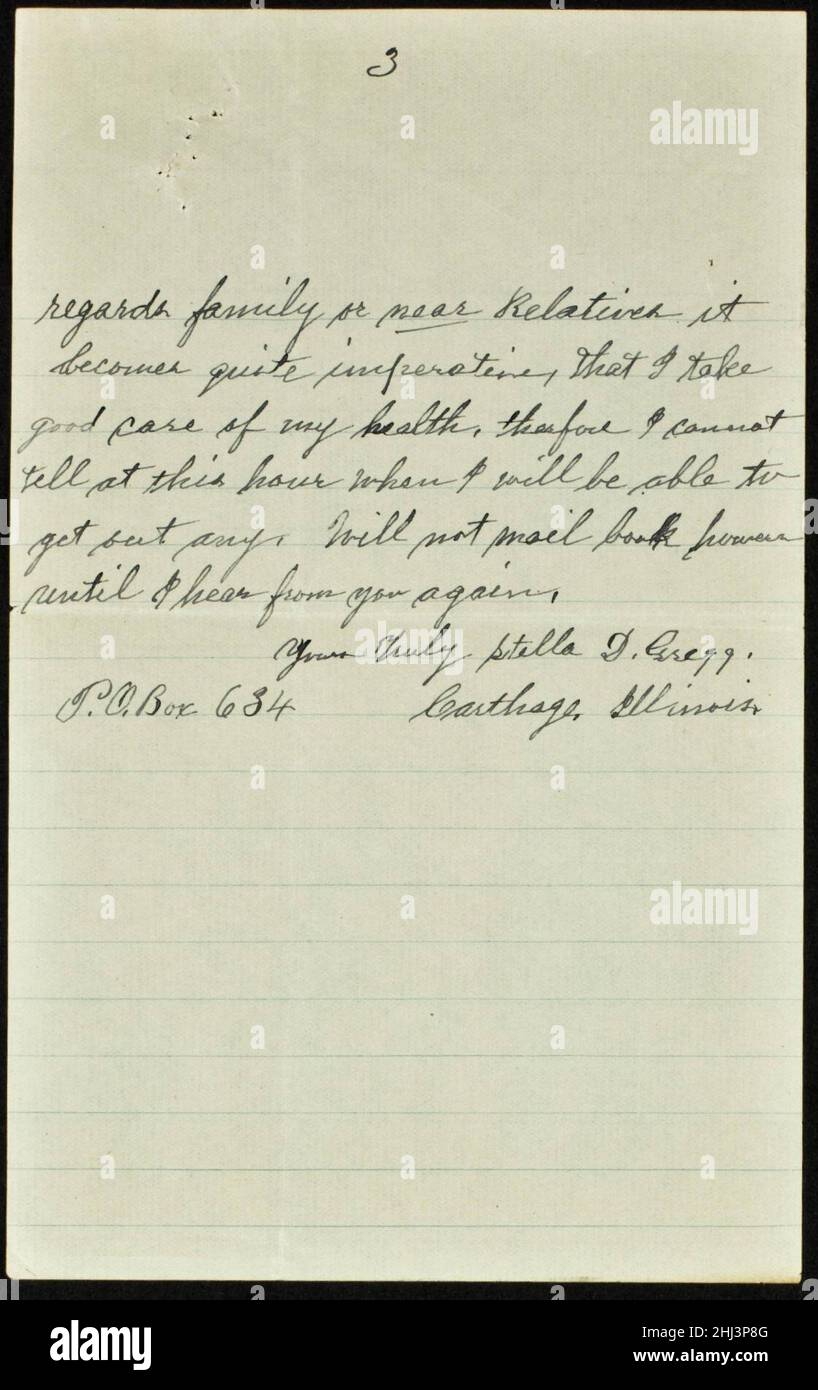 Stella D. Gregg letter to Luther A. Brewer, 1906 Stock Photo - Alamy