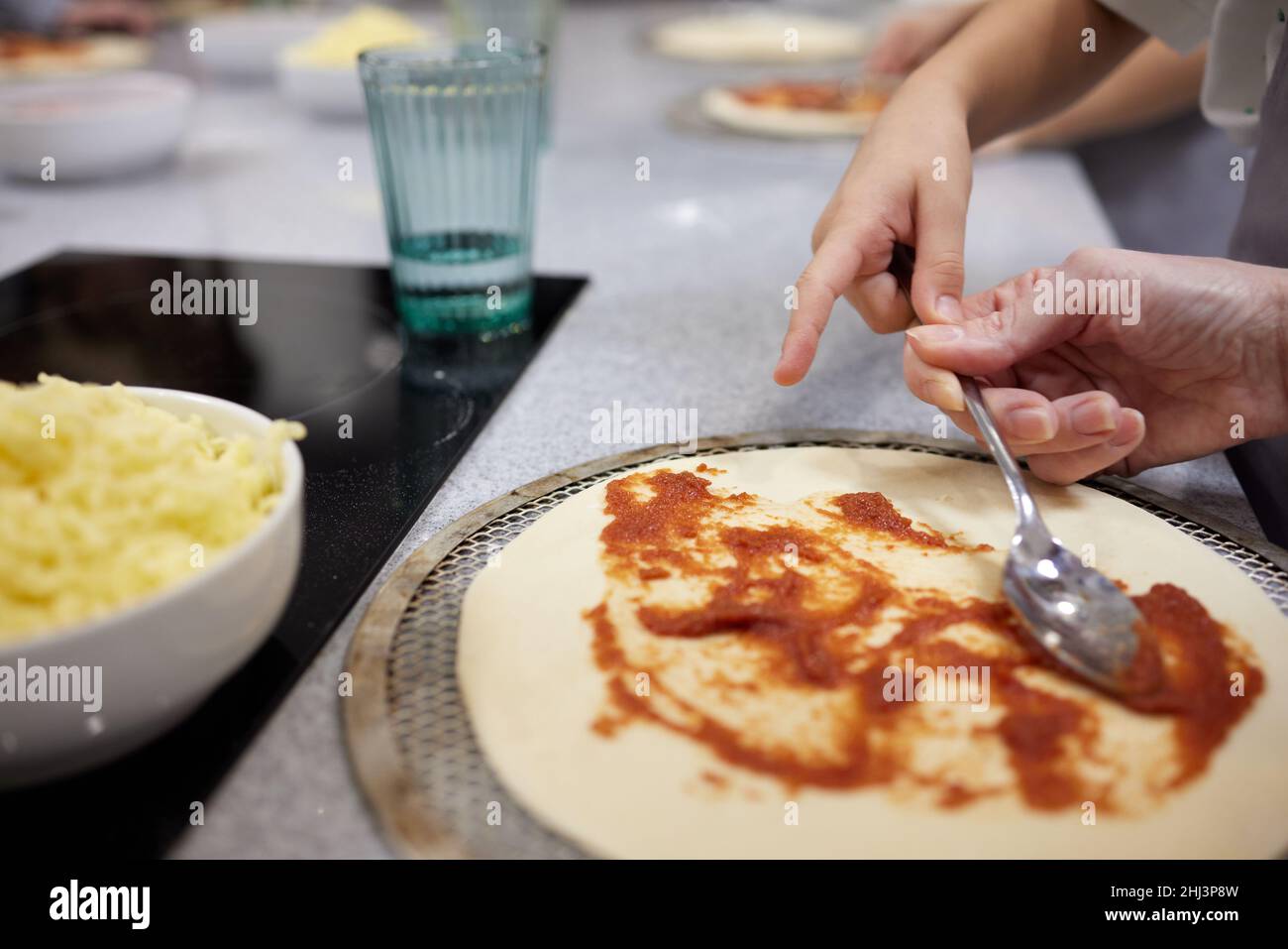 Pizza baking master class for children. Children's birthday Stock Photo ...