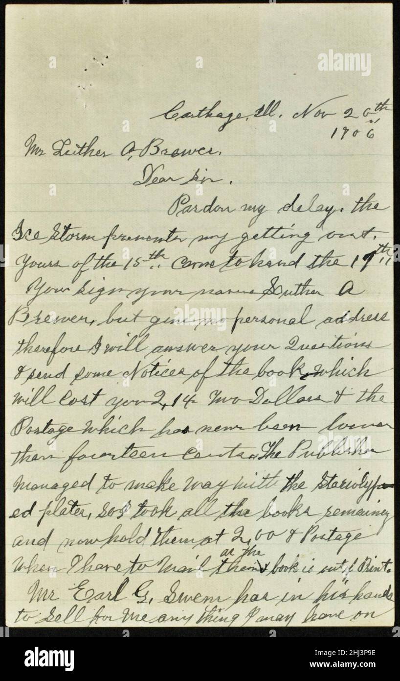 Stella D. Gregg letter to Luther A. Brewer, 1906 Stock Photo - Alamy