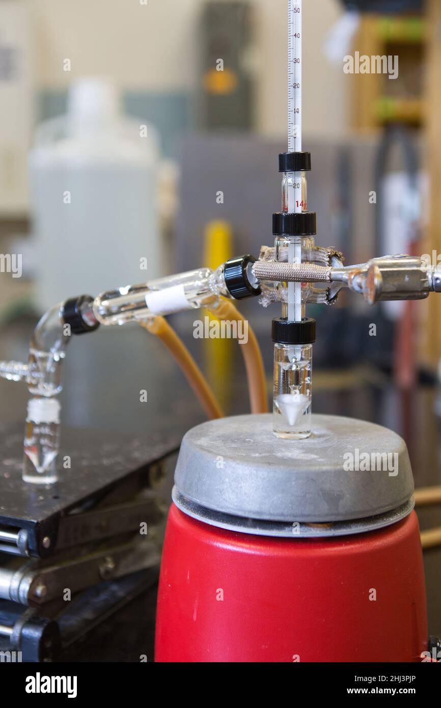 Chemical Distillation setup with hot plate and glassware Stock Photo ...