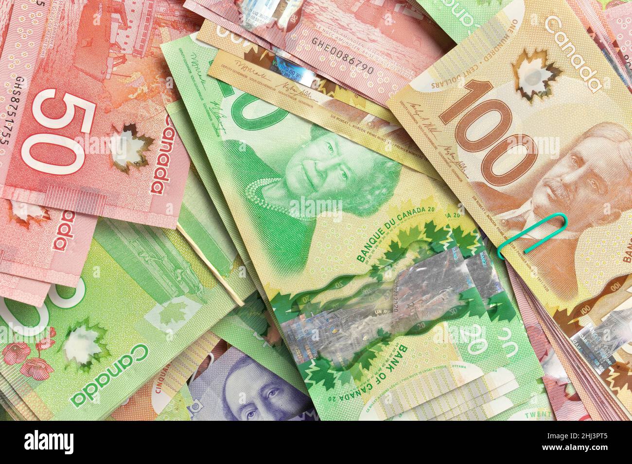 Directly Above Full Frame Image of Canadian Banknotes of Different ...