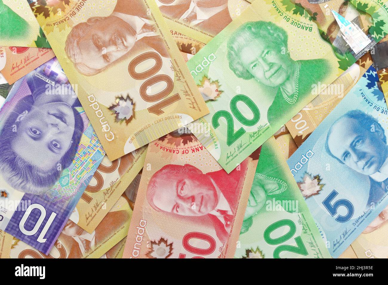 Directly Above Full Frame Image of Canadian Banknotes of Different ...