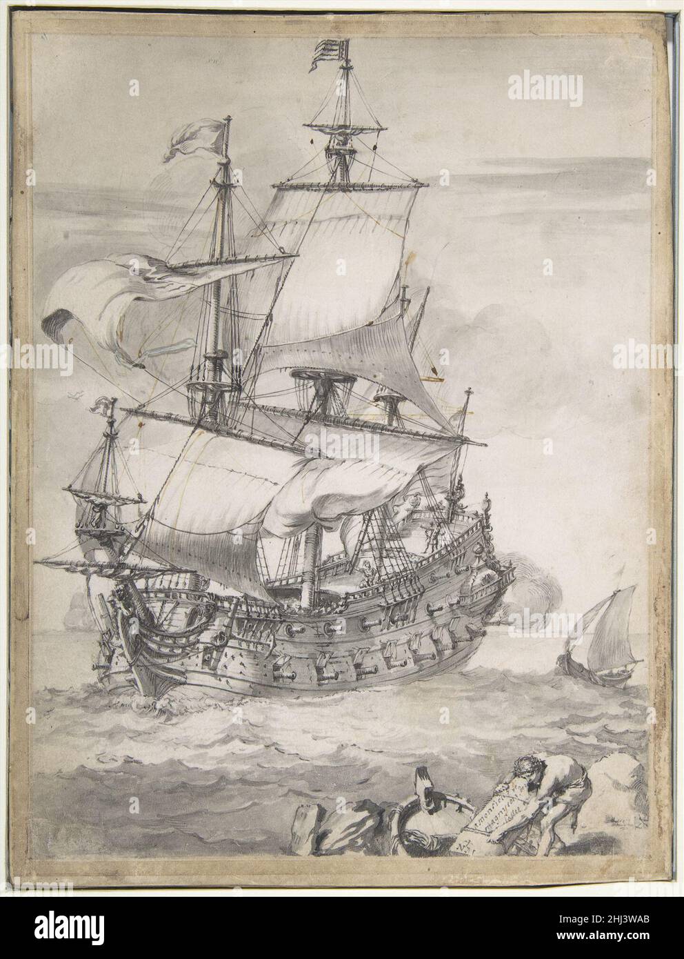 A Frigate at Sea 17th century Pierre Puget French. A Frigate at Sea ...