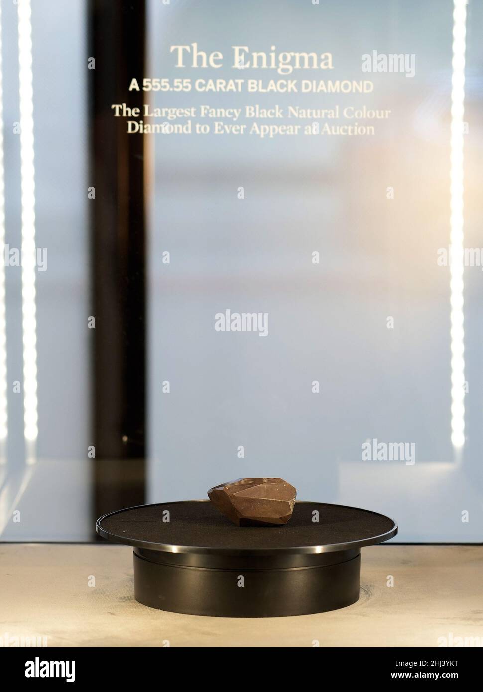 Los Angeles, USA. 26th Jan, 2022. The Enigma Black Diamond, at 555.55 carats that is believed to ...