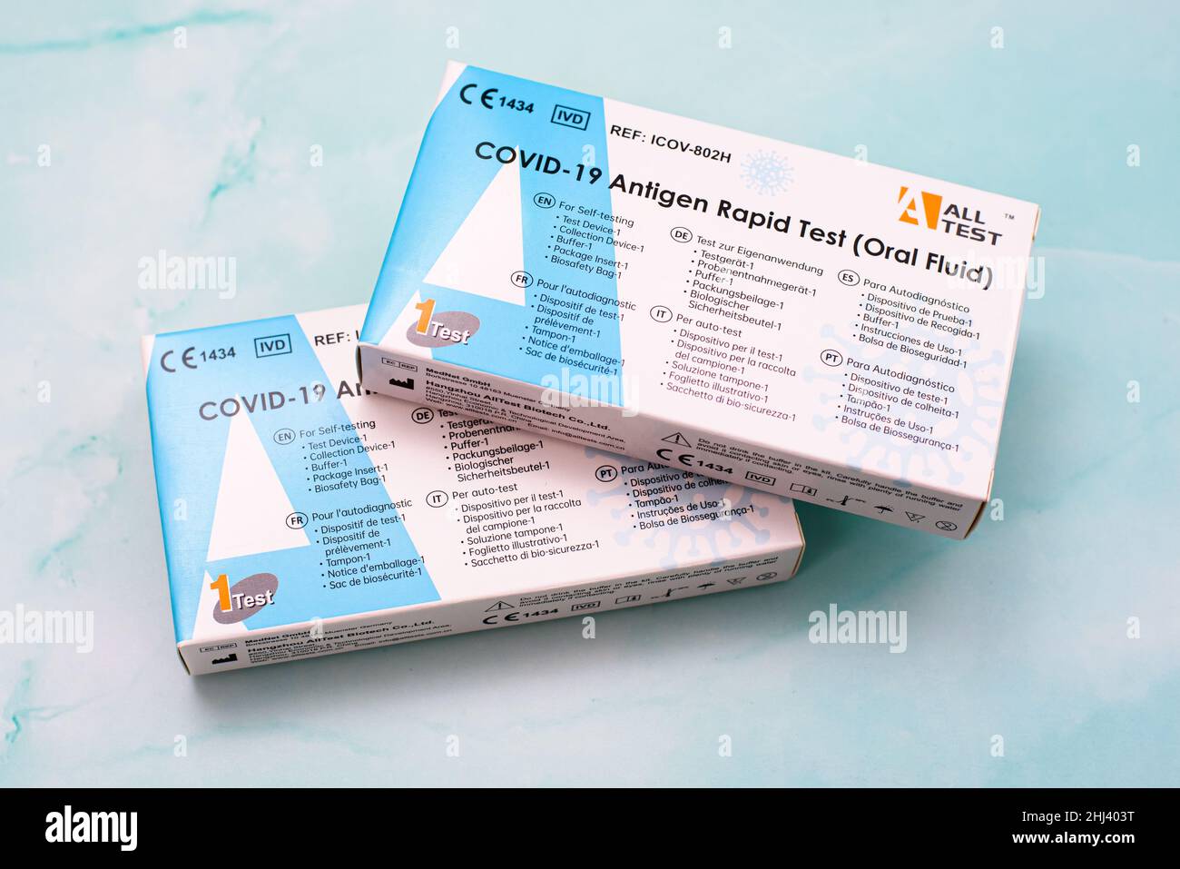 Valencia, Spain - December 17, 2021: Commercial boxes of a covid-19 ...