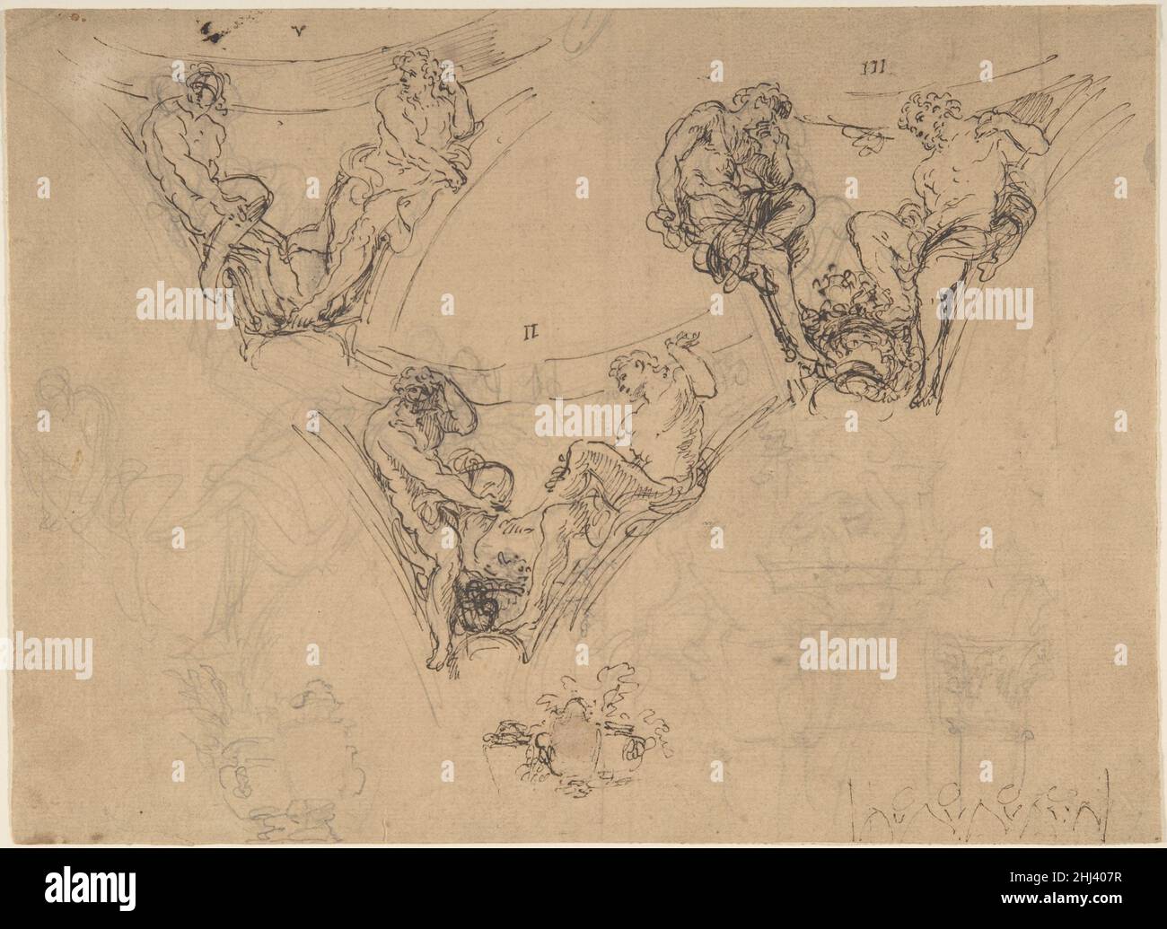 Three Studies for Spandrel Figures 17th century Anonymous, Italian ...