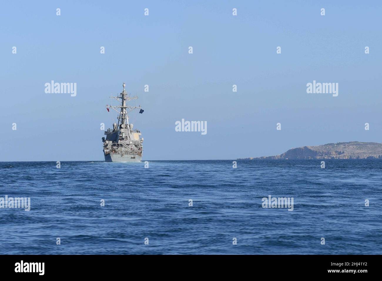 Stern view of USS Donald Cook (DDG-75) departing Souda Bay 170208 Stock ...