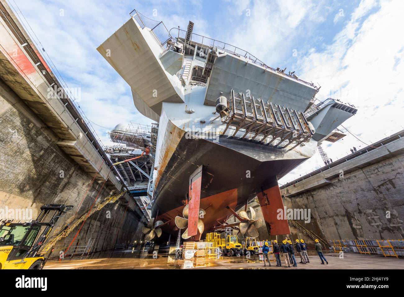 Stern view of USS Nimitz (CVN-68) in Dry Dock No. 6 of the Puget Sound ...