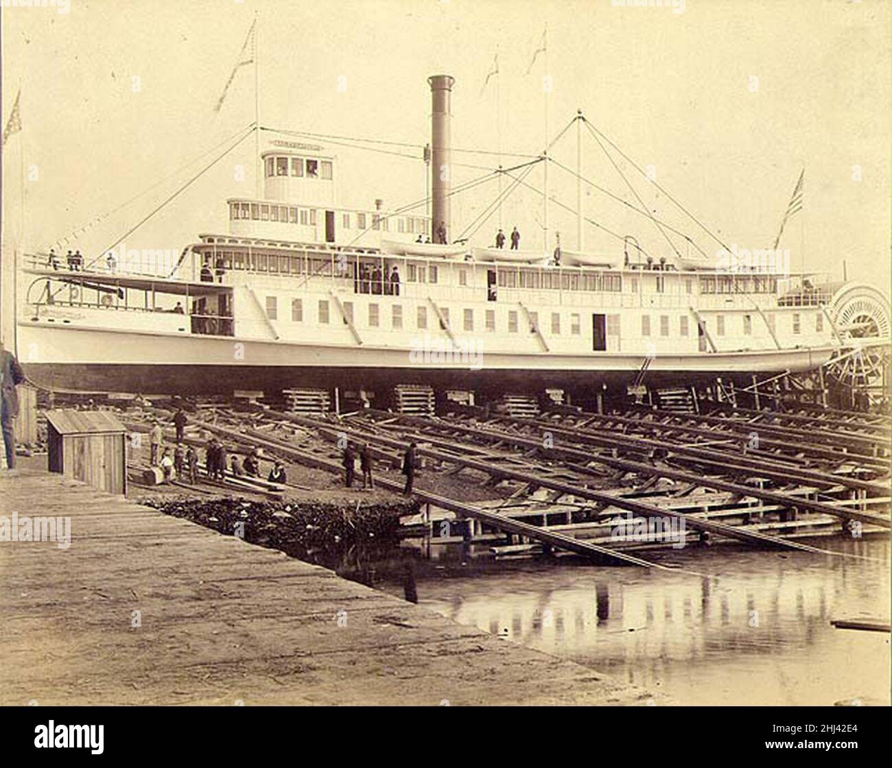 Stern-wheel steamboat BAILEY GATZERT on drydock, Washington, ca 1900 ...