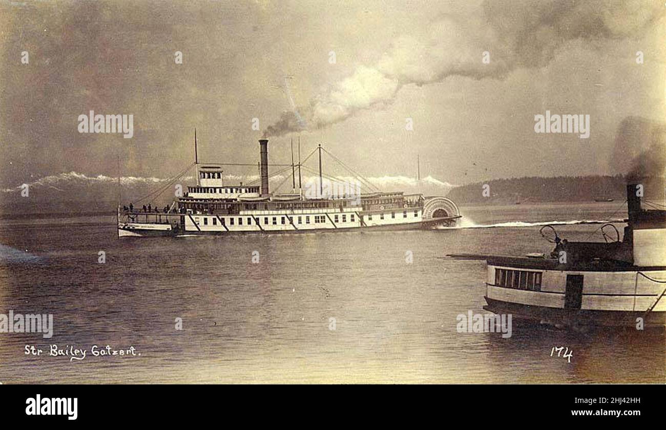 Stern-wheel steamboat BAILEY GATZERT, Puget Sound, ca 1891 Stock Photo ...