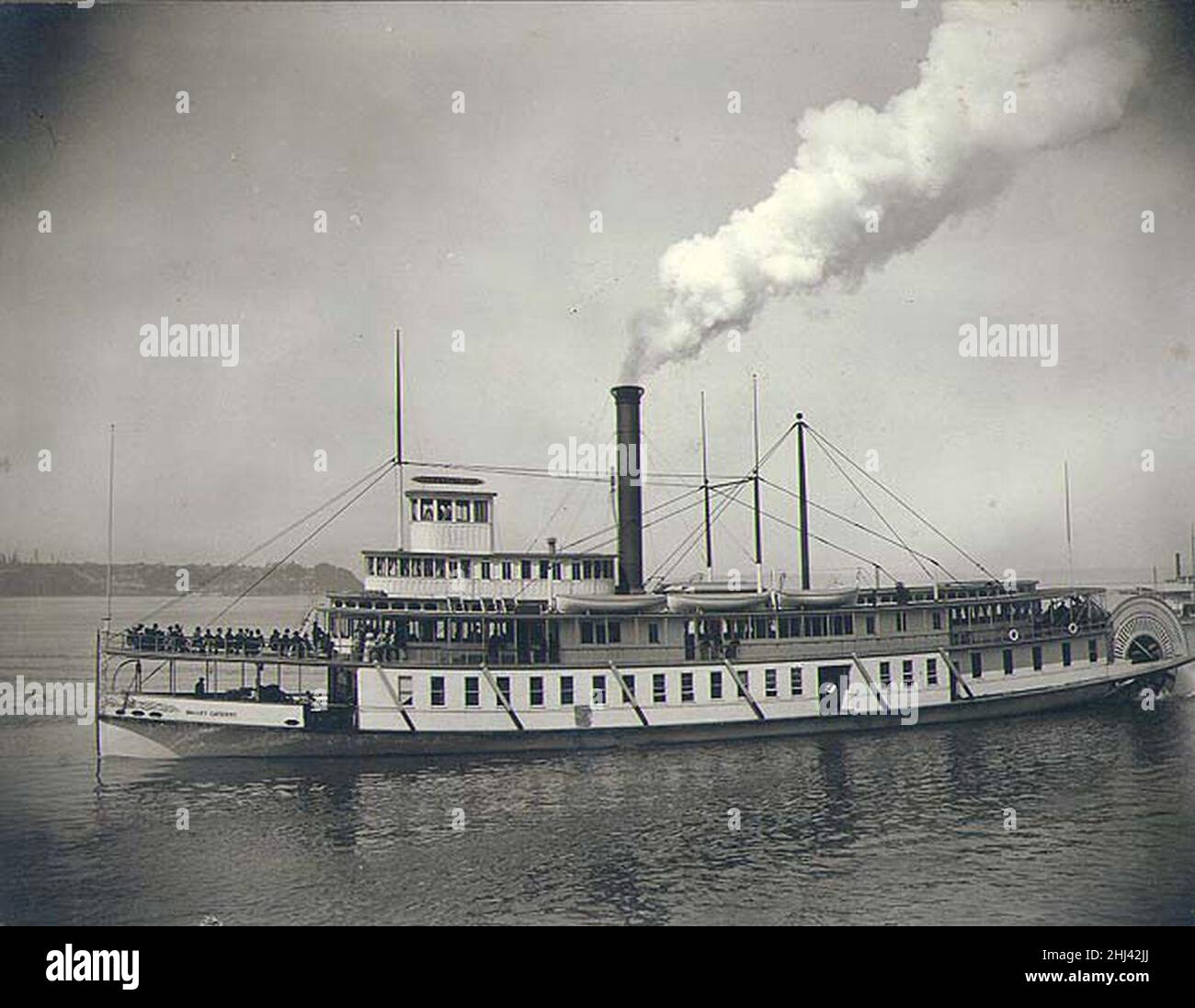 Stern-wheel steamboat BAILEY GATZERT under full steam, probably Puget ...