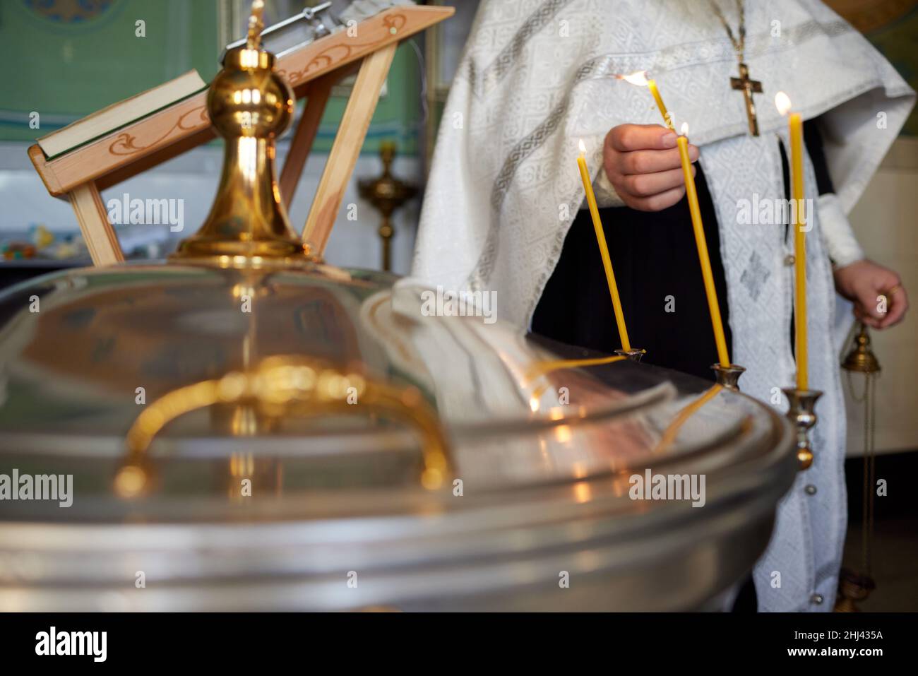 baby christening. Ceremony of a christening in Christian church ...