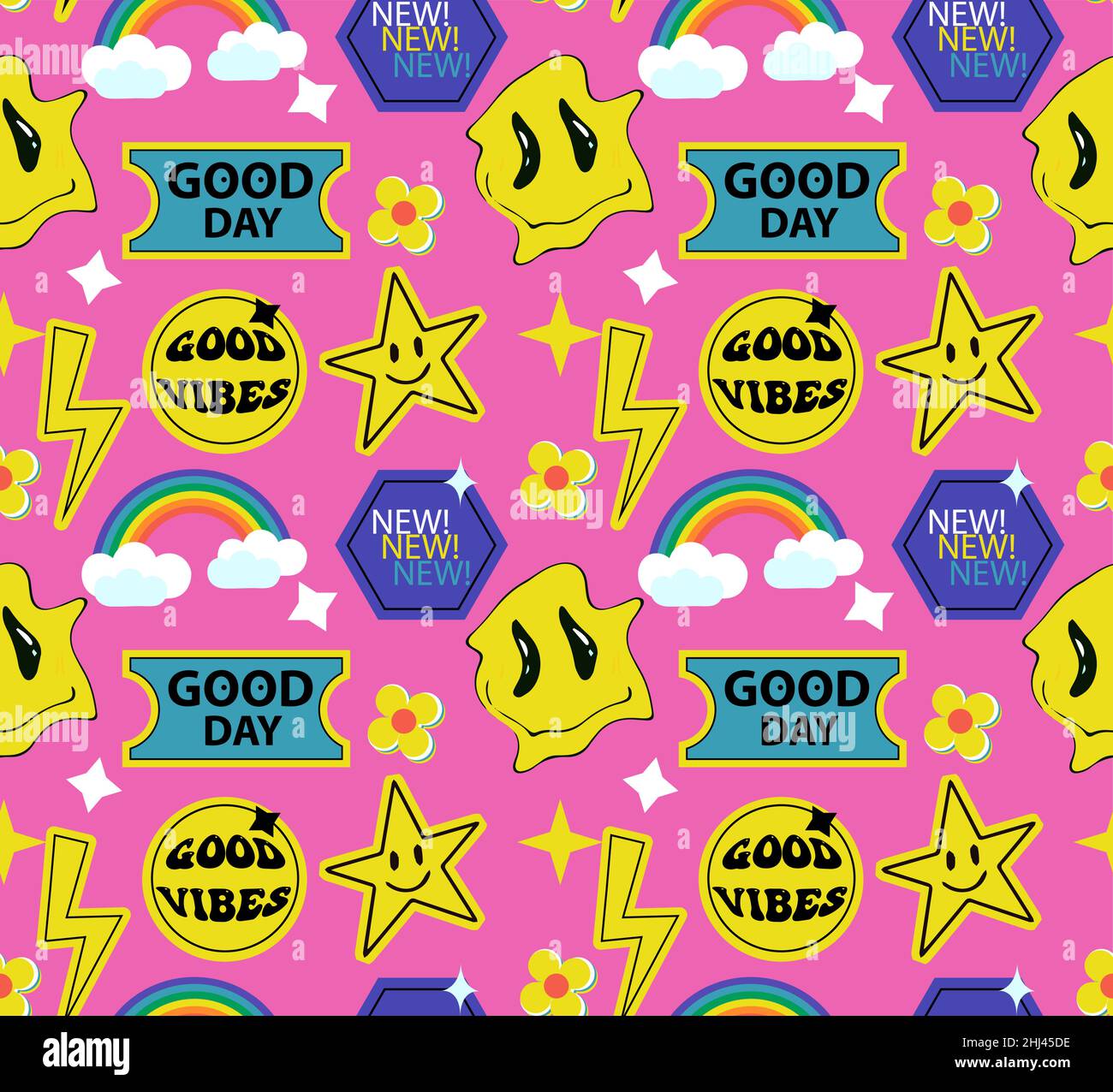 Cool Trendy Abstract Seamless Pattern With Stickers Pins Patches And