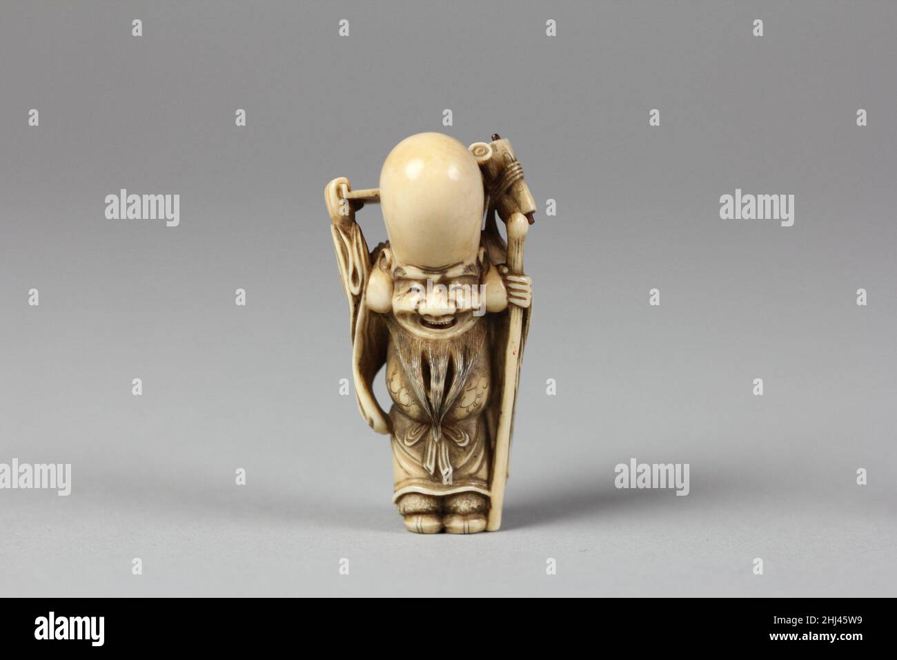Netsuke of Fukurokujin with Karako Boy 19th century Japan. Netsuke of ...