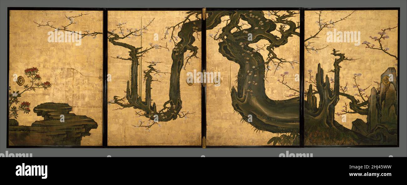 Old Plum 1646 Kano Sansetsu Japanese The massive black trunk of an ...