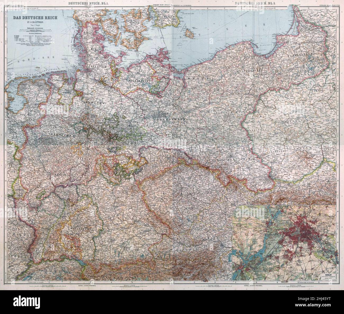 Stieler - Das Deutsche Reich in 4 Blättern, 1911 (composite map Stock ...