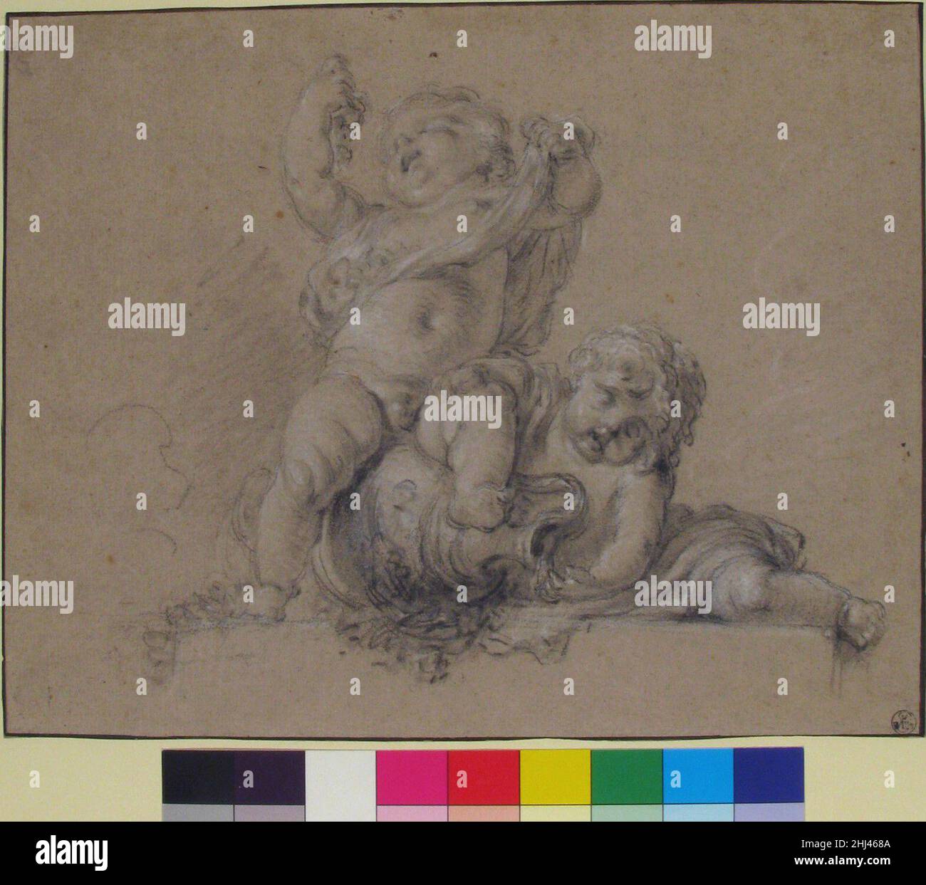 Two Putti, One Holding Aloft a Bunch of Grapes attributed to Clodion ...