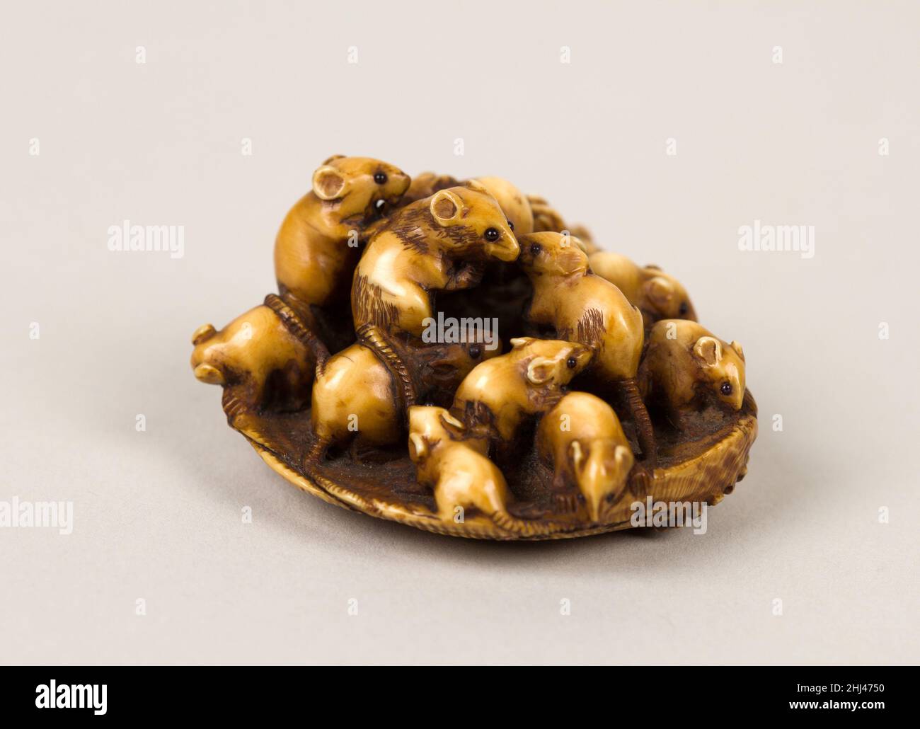Netsuke of a Group of Rats Nestled in an Abalone Shell late 19th ...