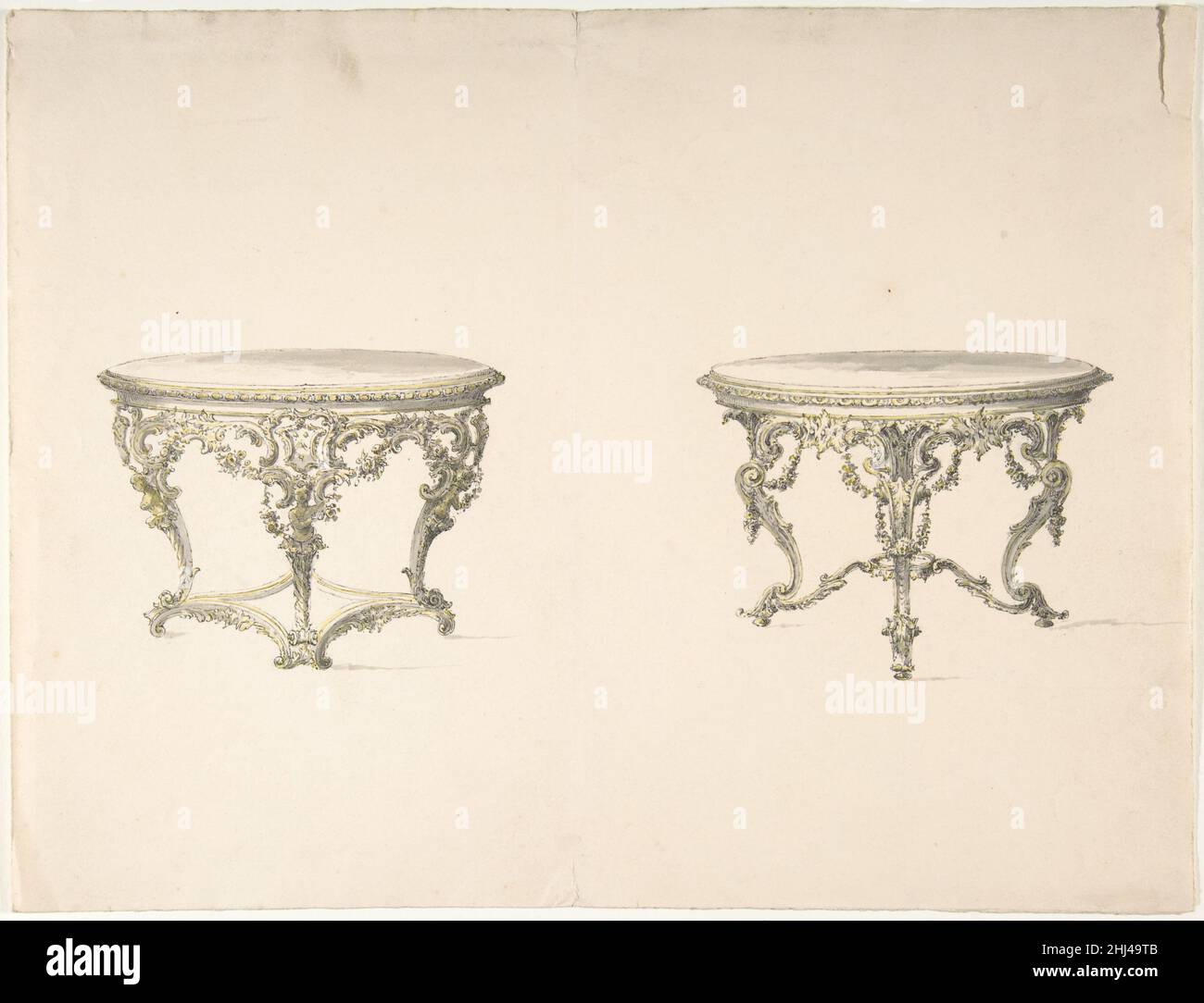 Design for Two Round Tables with Foliate Rococo Style Carving early ...