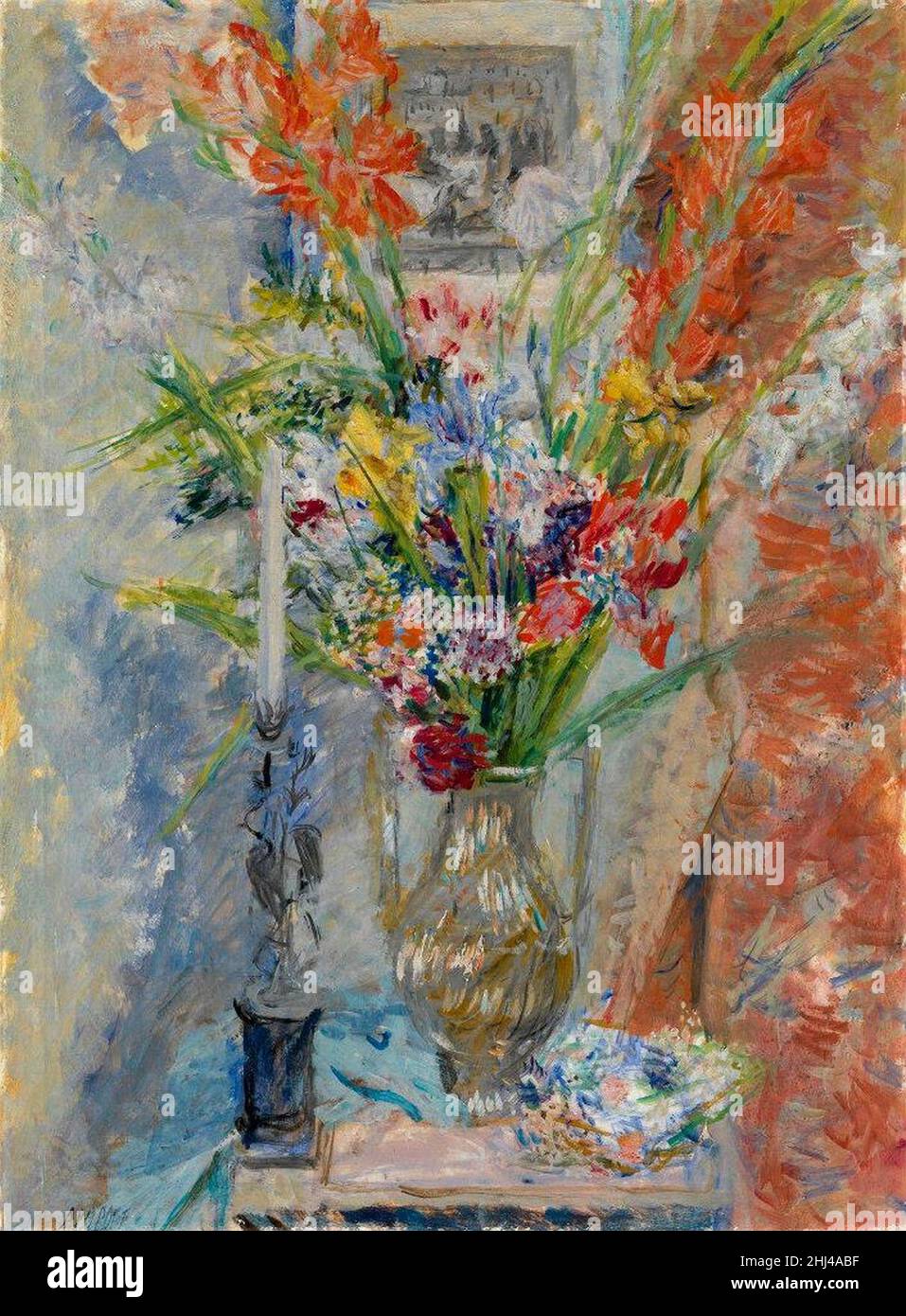 Still Life with Flowers and Candle Stock Photo - Alamy