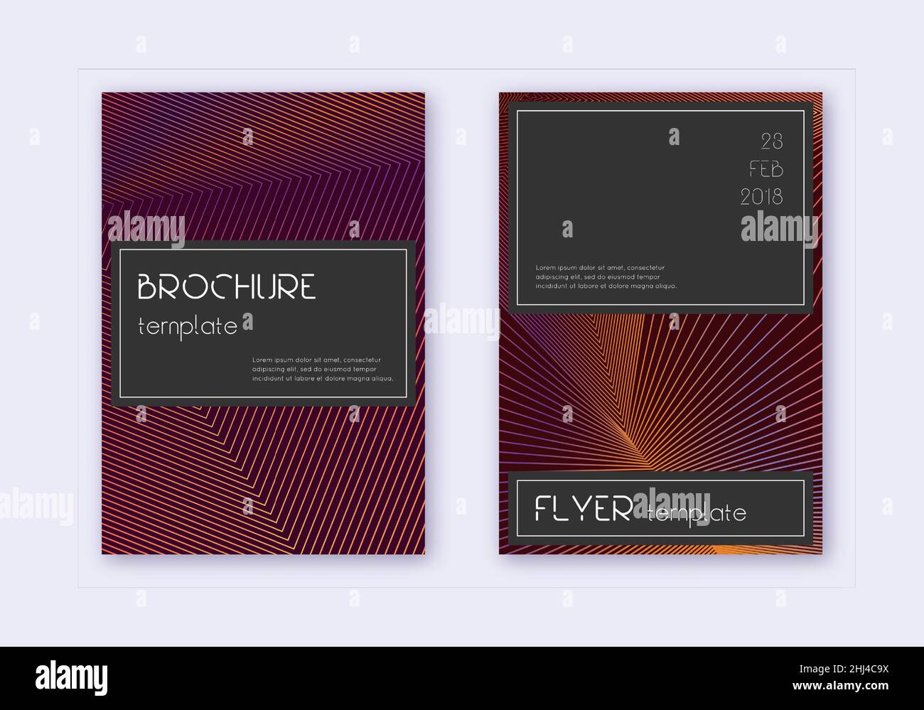 Black cover design template set. Orange abstract lines on wine red ...