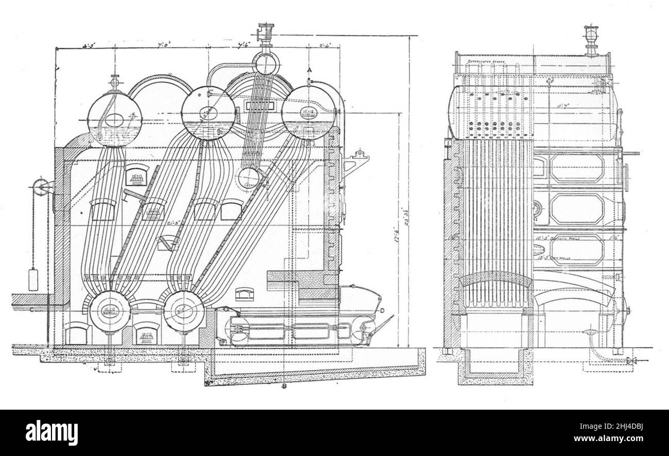 Stirling five-drum watertube boiler (Rankin Kennedy, Modern Engines ...