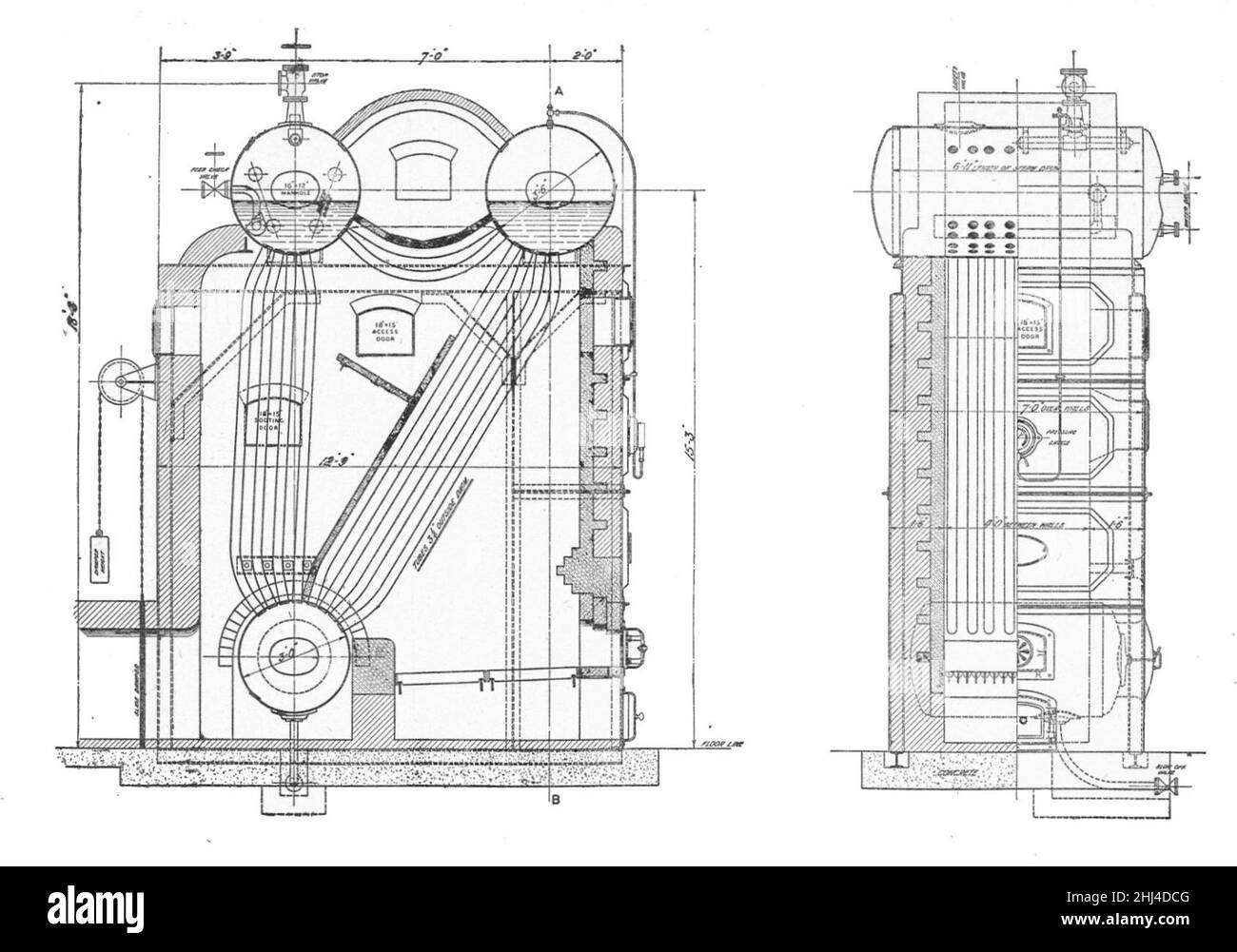 Stirling three-drum watertube boiler (Rankin Kennedy, Modern Engines ...