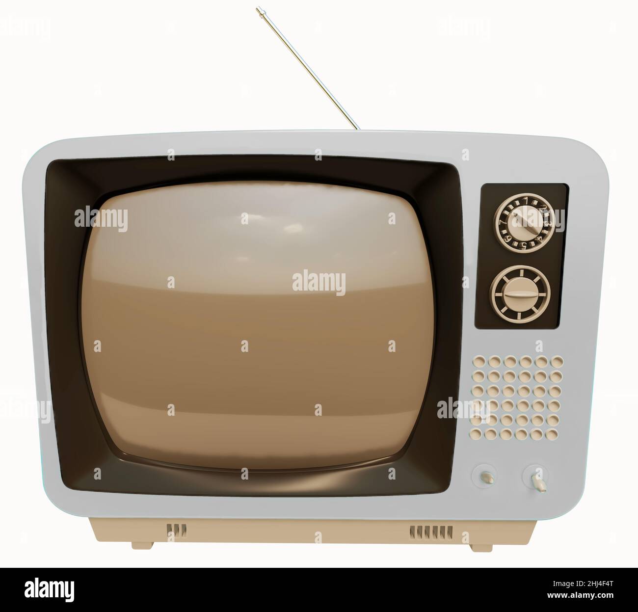 Television old vintage analog white view isolated on white background ...