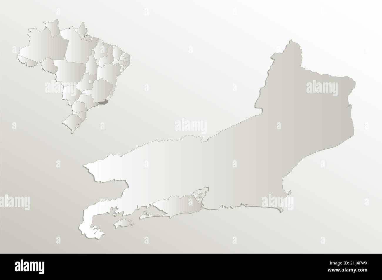 Rio de Janeiro map state and city, Brazil with regions states, card ...