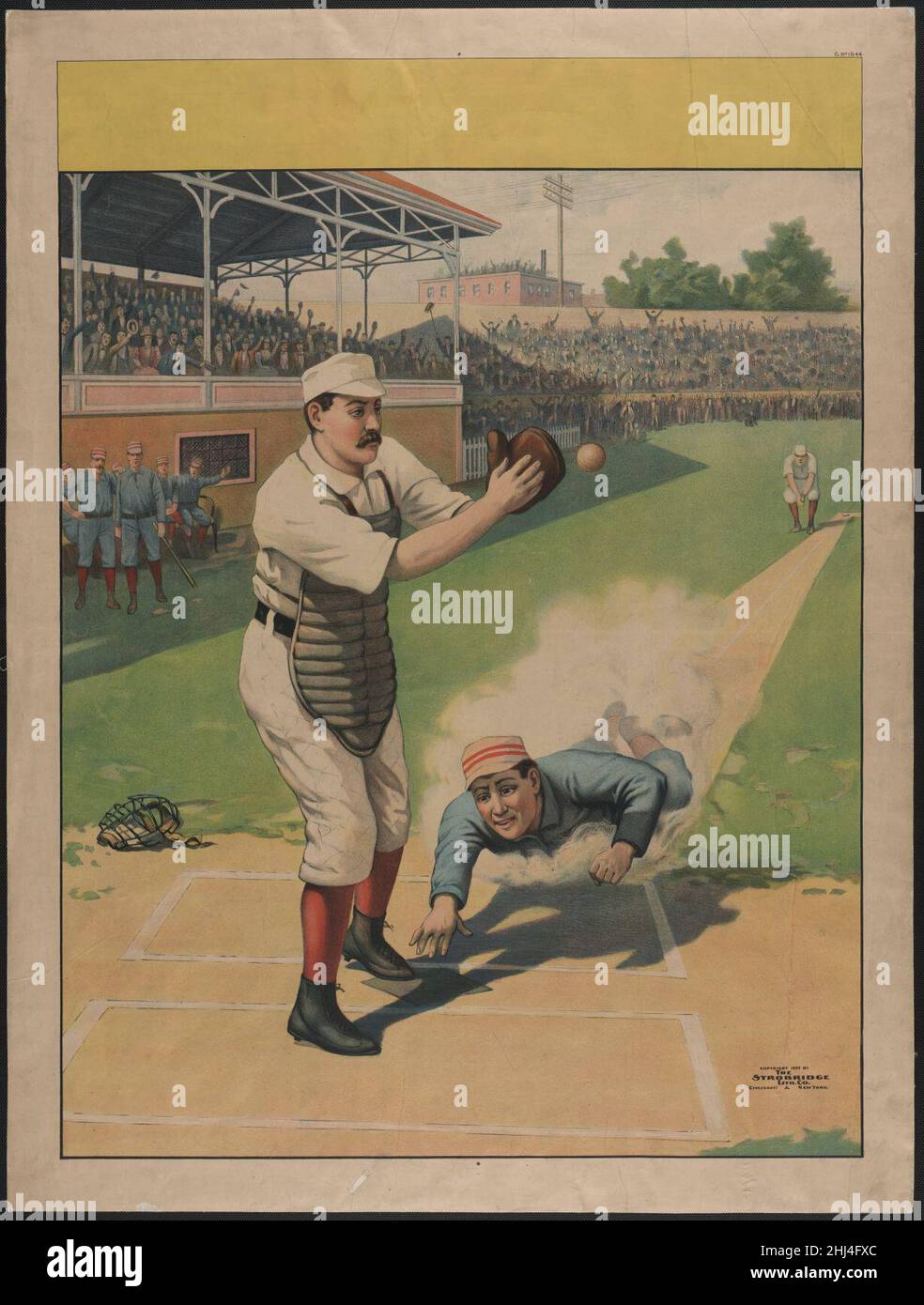 Stock poster showing runner sliding past catcher Stock Photo - Alamy