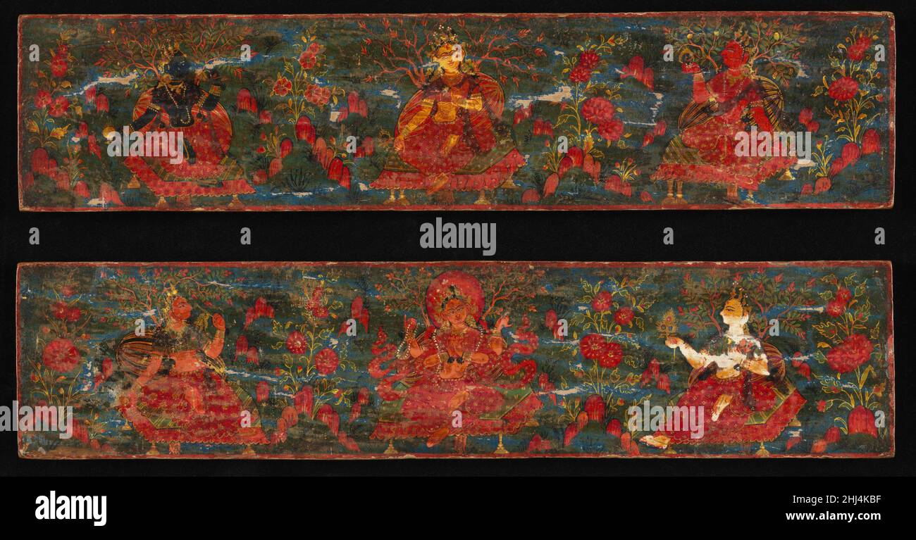 Pair of Manuscript Covers with Goddesses Set in a Foliate Landscape ...