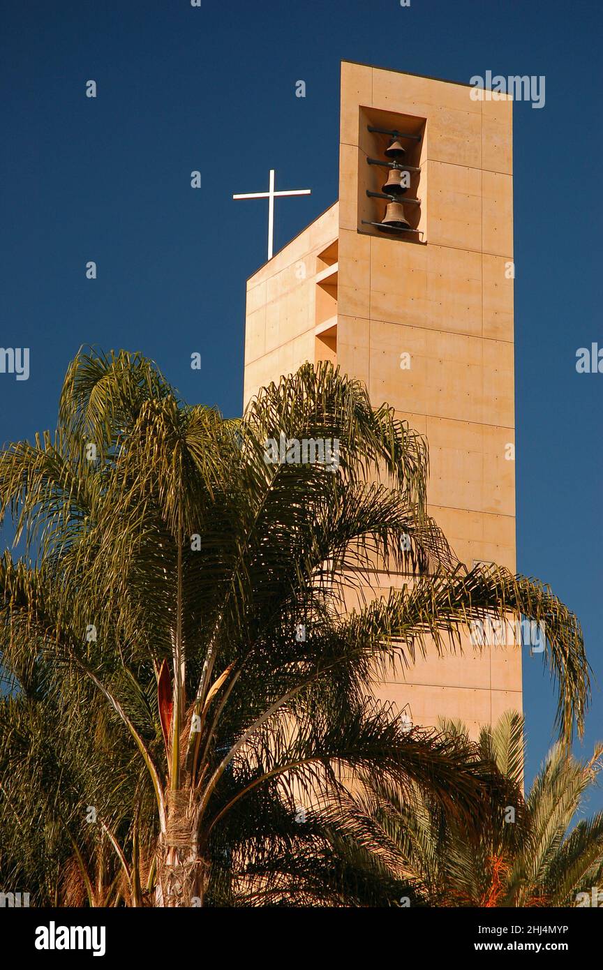 The modern spire of the Cathedral Basilica our Our Lady of the Angels ...