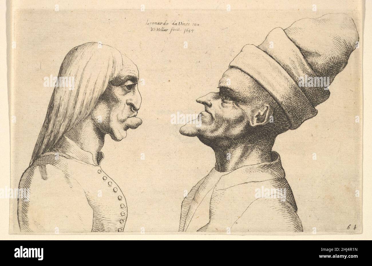 Two deformed heads facing each other 1645 Wenceslaus Hollar Bohemian ...