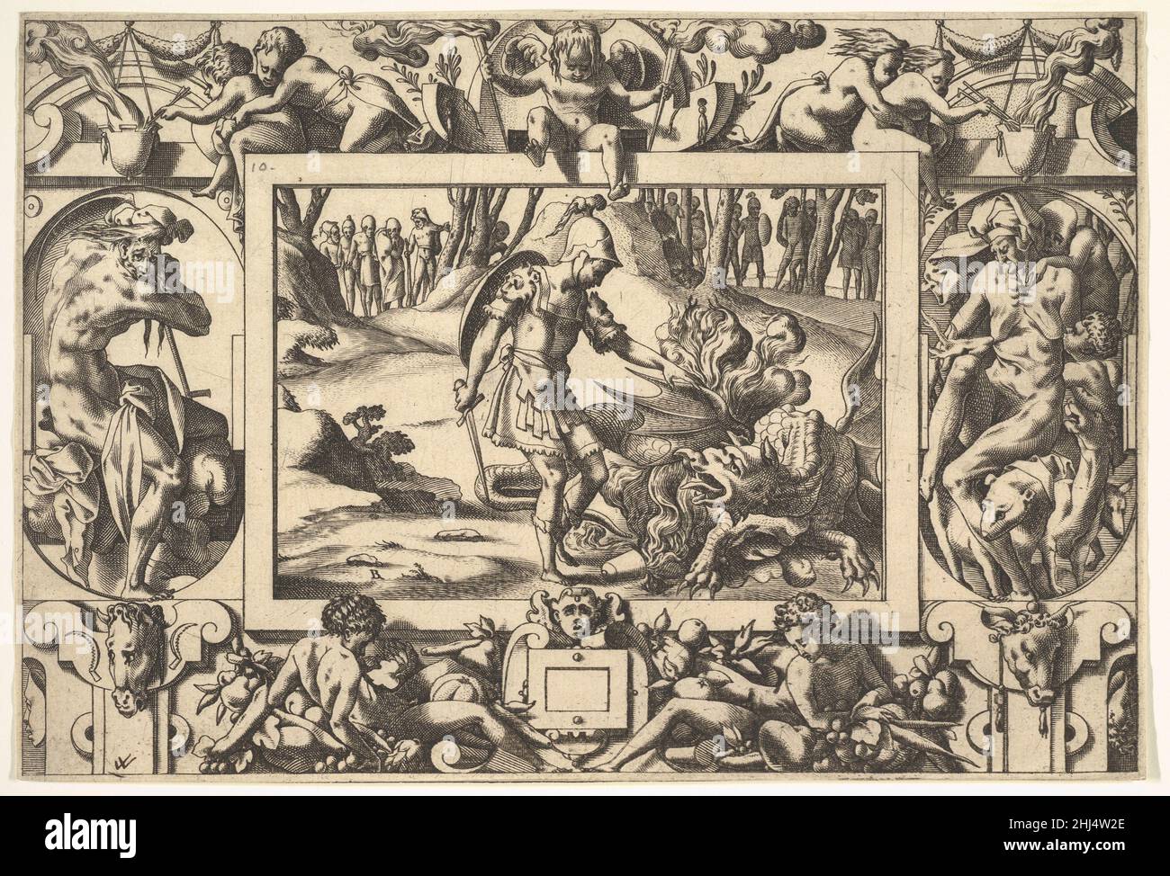 Jason Confronts the Dragon Guarding the Golden Fleece (Par tels assauts ...