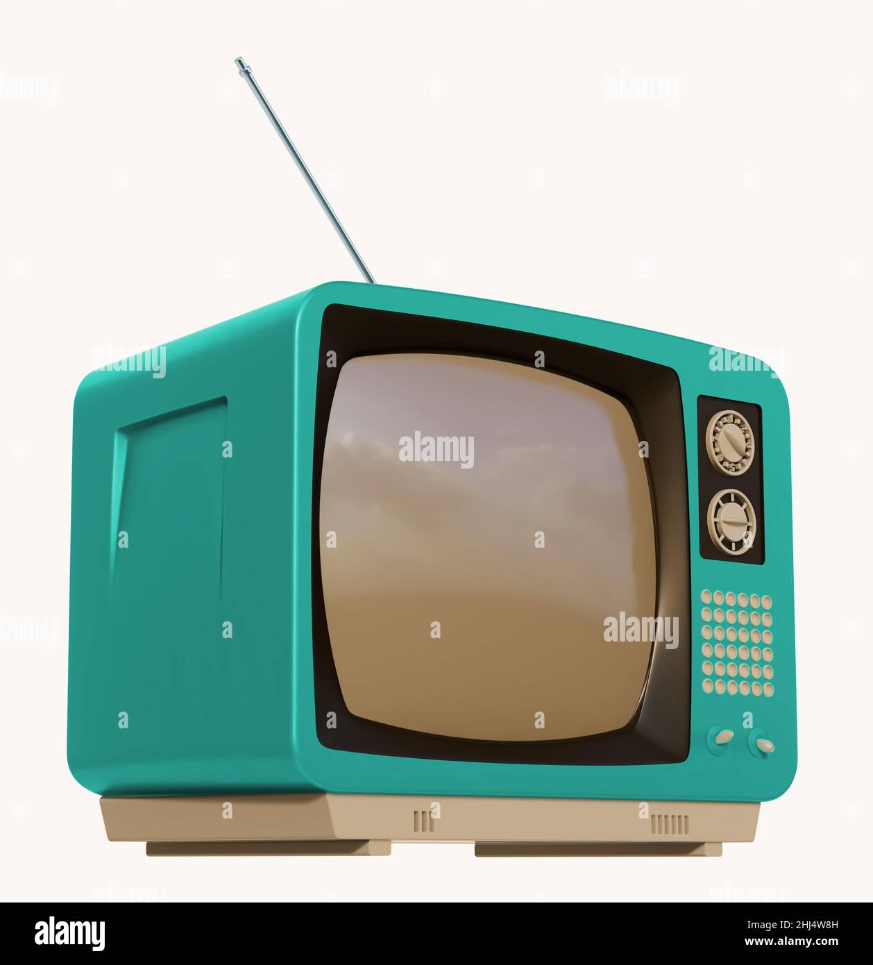 Television old vintage analog turquoise isolated white background ...