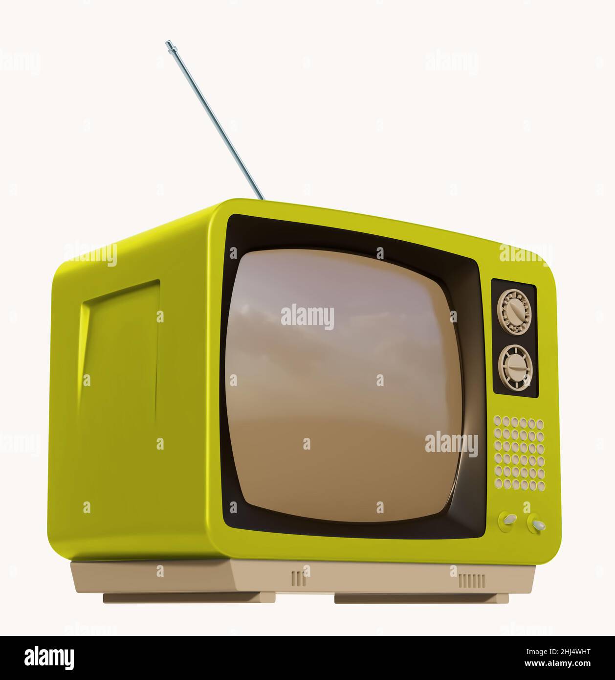 Television old vintage analog yellow view isolated on white background ...