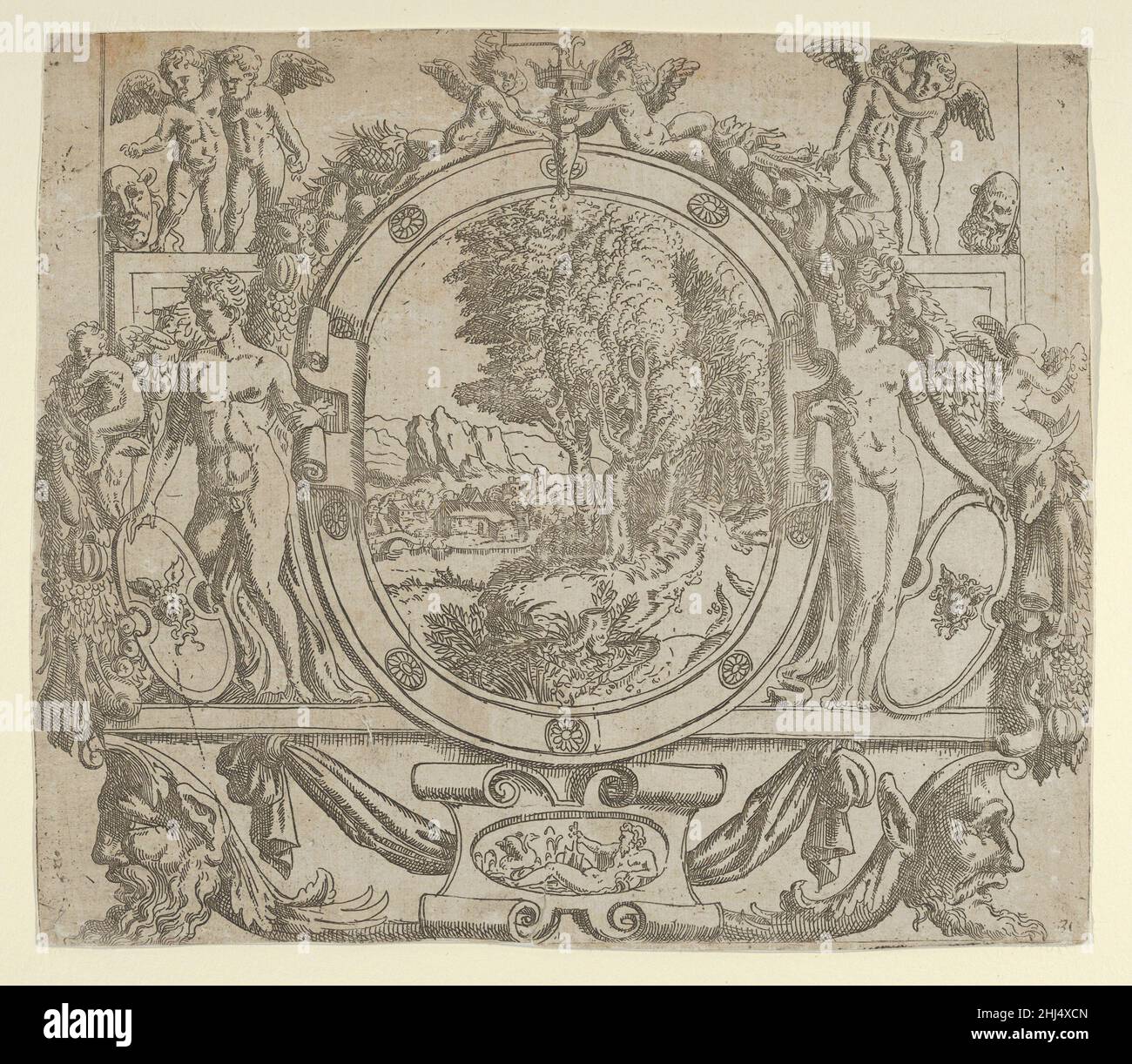 Oval landscape in an ornate frame ca. 1542–45 Etched by Anonymous ...