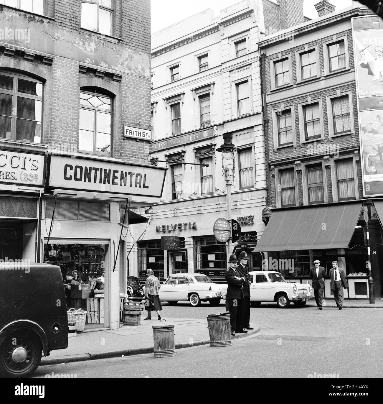 General view of Frith Street, Soho, London, 26th June 1956. Continental ...