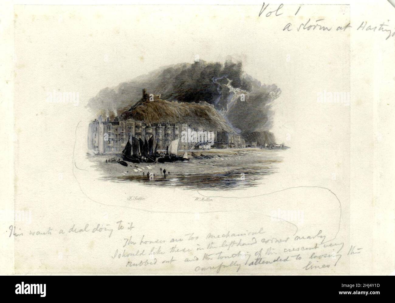Storm at Hastings engraving by William Miller after Birket Foster ...