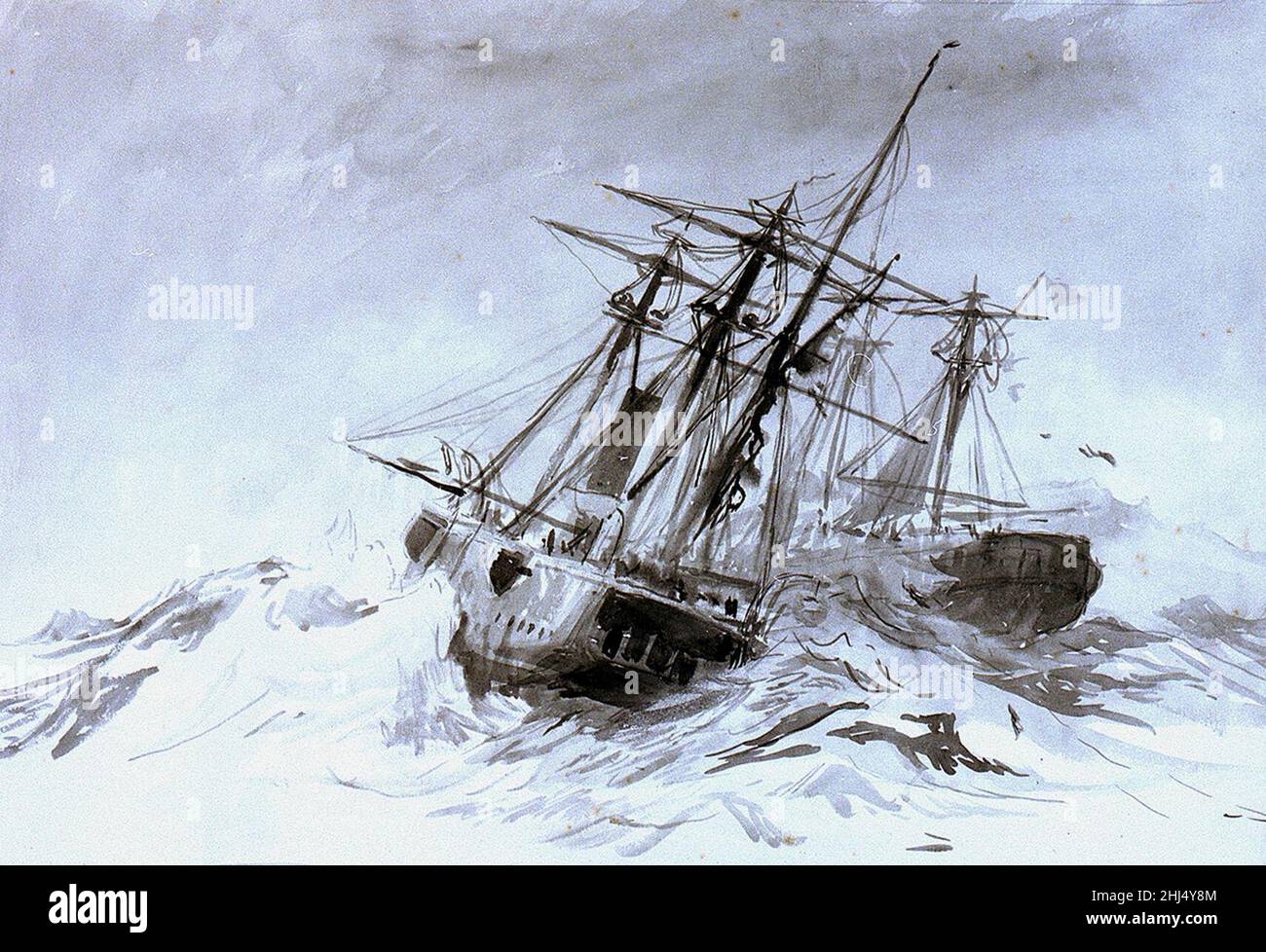 Storm- study for the escape of HMS 'Calliope' from the hurricane at ...