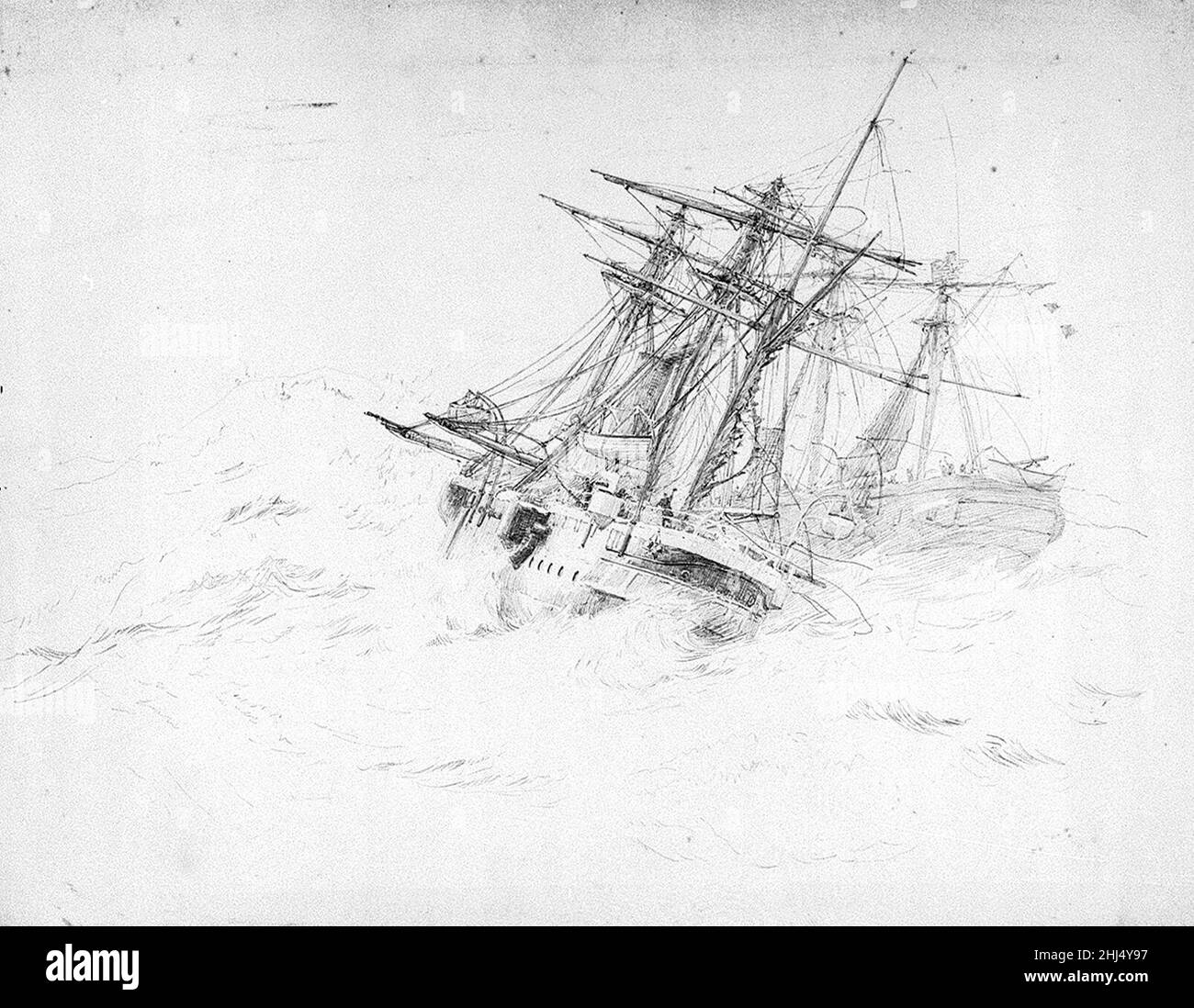 Storm- study for the escape of HMS 'Calliope' from the hurricane at ...