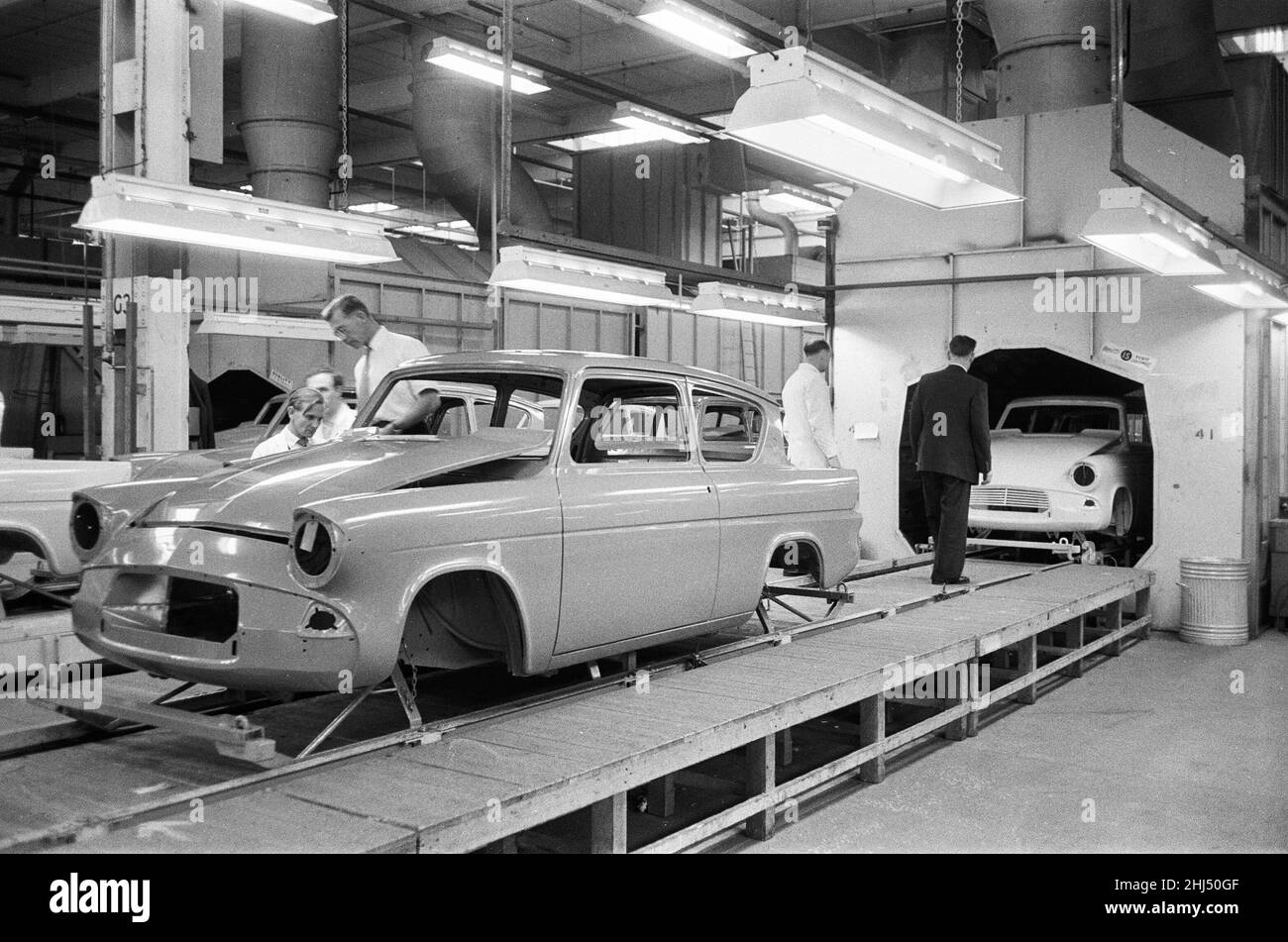 New Ford Anglia cars coming off the production line at the new Ford ...