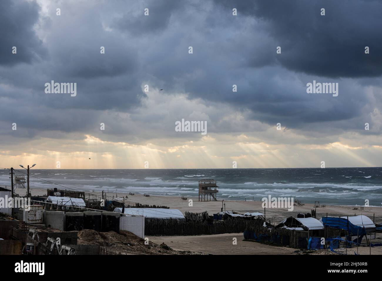 Gaza, Palestine. 26th Jan, 2022. Dark clouds seen over Gaza Shores as ...