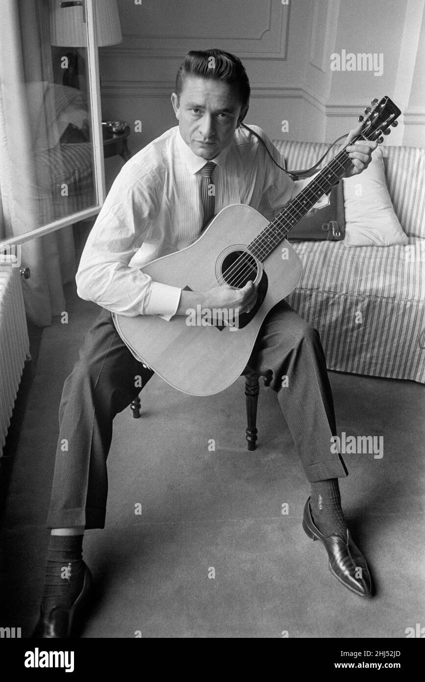 American country singer and musician Johnny Cash poses for ...